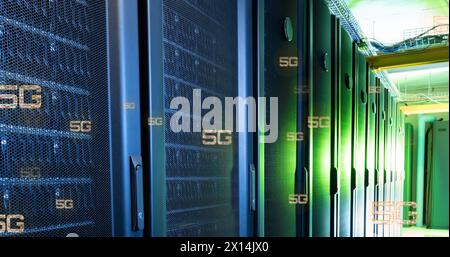 5g text repeated over computer server room Stock Photo - Alamy