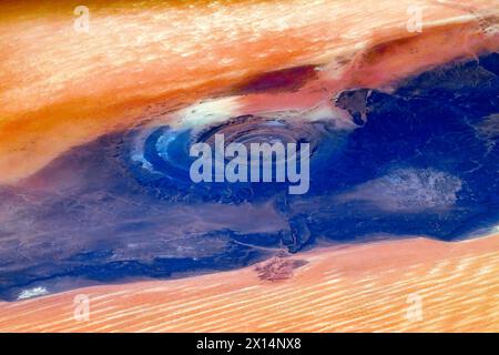 Richat Structure, Sahara Desert, Africa. Digital enhancement of an ...