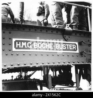 A very large railing-mounted gun of the British Army is displayed ...