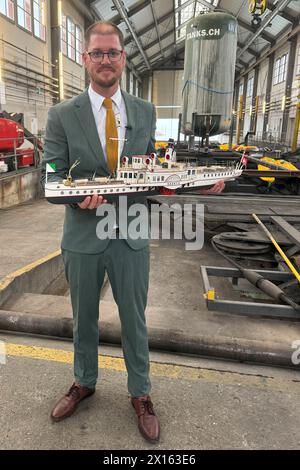 Romanshorn, Switzerland. 15th Apr, 2024. A model of the steamship ...