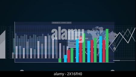 Image of multiple graphs, map and loading bars over server room in background Stock Photo - Alamy