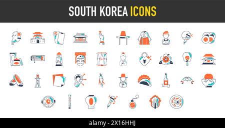 Set of south korea icons. Art style icons bundle. vector illustration ...