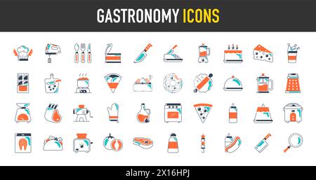 40 gastronomy universal icons set with Apple, Steak, Menu, Oyster, Fast ...