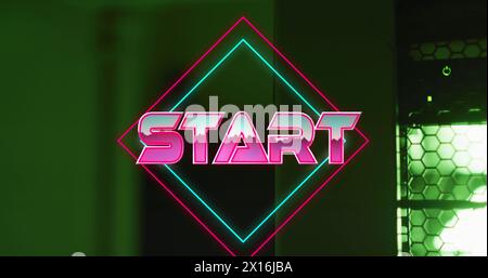 Image of start text and shapes over numbers on black background. Social ...