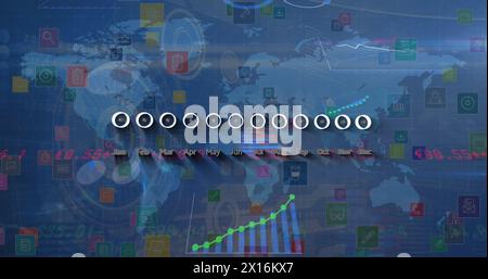 Image of data processing over blue background Stock Photo - Alamy