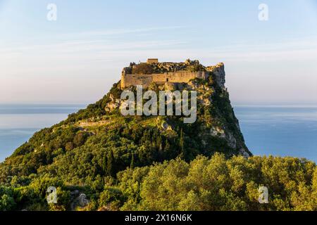 Front view of a Byzantine Angelokastro castle on the island of Corfu ...