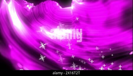 Image of multiple snowflakes icons floating over purple digital waves ...