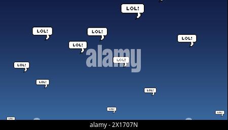 Digital image of lol text on multiple speech bubbles floating against ...