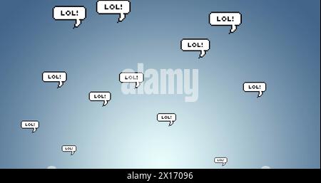 Digital image of lol text on multiple speech bubbles floating against ...