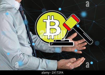 Bitcoin regulation concept above the hands of a woman in background ...
