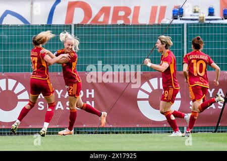 Alayah Pilgrim of A.S. Roma Femminile celebrates after scoring the goal ...