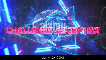 Image of challenge accepted text banner over neon red glowing tunnel in ...