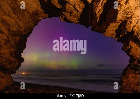 Aurora borealis Seaham beach, Durham Stock Photo - Alamy