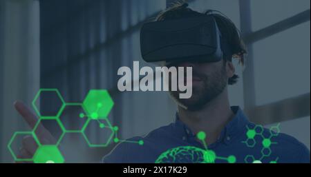 Image of human brains spinning and data processing over businessman ...