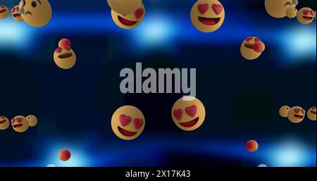 Image of multiple falling emojis on blue background Stock Photo - Alamy