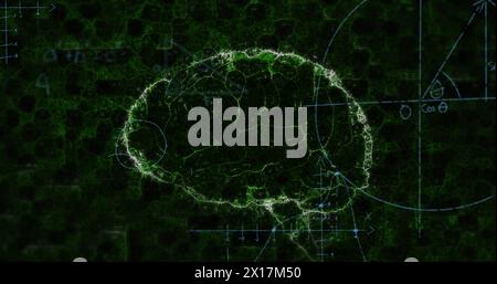 Image of mathematical equations over digital model of human brain on ...