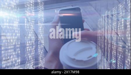 Image of smartphone over light spots on black background Stock Photo ...