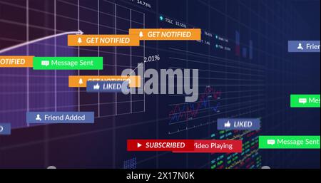 Image of notification bars, graphs and trading board over black ...