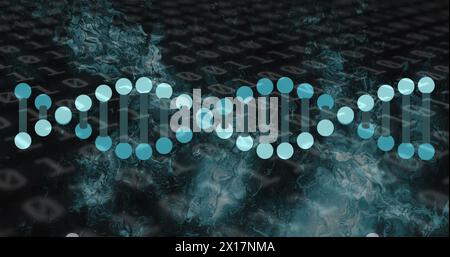Image of dna strand with binary coding data processing over network of connections Stock Photo ...