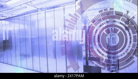Image of lens flares and loading circles over server racks in server room Stock Photo - Alamy