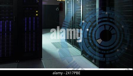 Image of round scanner spinning against computer server room Stock Photo - Alamy