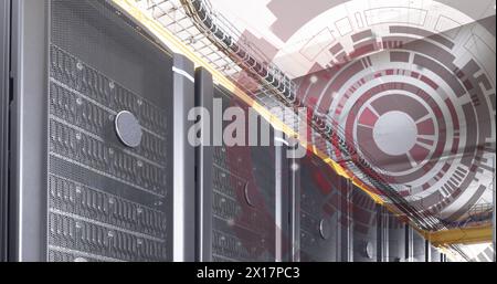 Image of round scanner spinning against computer server room Stock ...