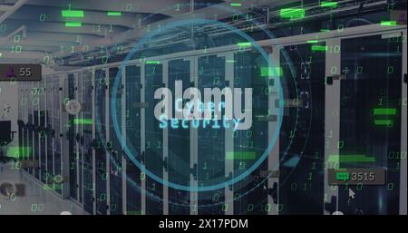 Image of retina eye scanner, binary coding and social media icons ...