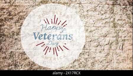 Image of circle with happy veterans day over blue striped background ...