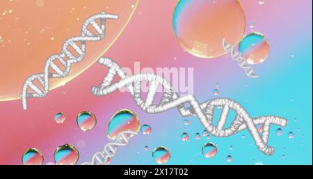 Image of dna strands over bubbles on colorful background Stock Photo ...