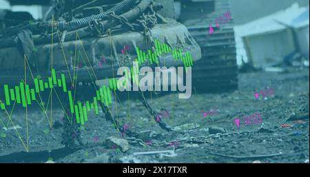 Image of data processing over machines segregating waste at rubbish ...