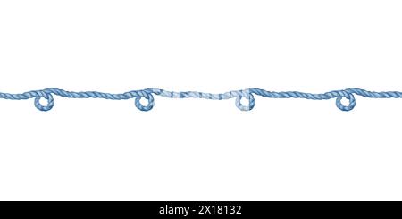 Seamless border loop of nautical rope. Blue and white monochrome color ...