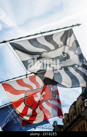 Flags with the coats of arms of Basel and Switzerland, Basel, Canton of ...