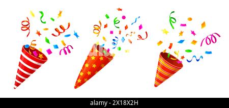 Exploding party popper cones with confetti seamless pattern. Festive ...