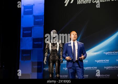 LAS VEGAS, Nevada - Ameca & Daniel Anstandig speaking at NAB 2024 at ...