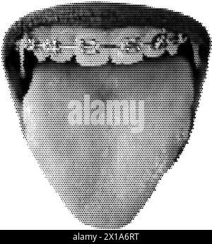 Halftone dotted open mouth with braces. Vector textured female lips ...