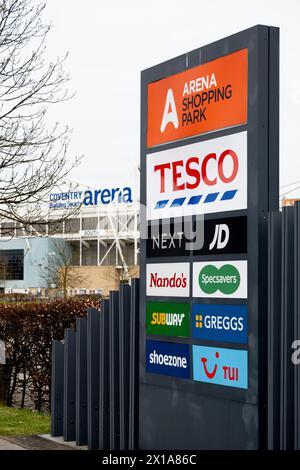 Arena Shopping Park sign, Coventry, West Midlands, England, UK Stock ...