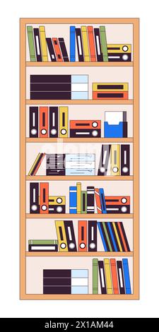 Shelving unit with files and folders 2D linear cartoon object Stock ...