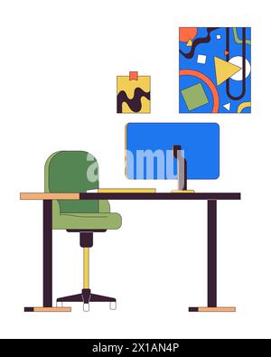 Computer monitor desk office 2D linear cartoon object Stock Vector ...