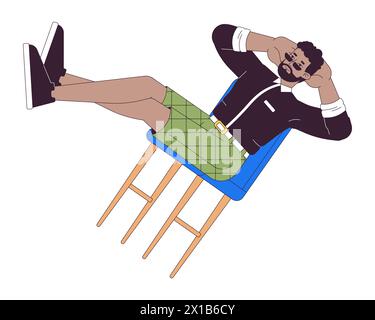 Carefree man balancing on chair black and white 2D line cartoon ...