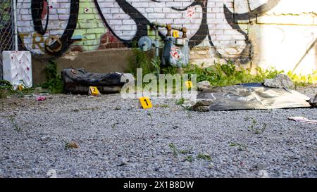 Crime scene investigation. Set of evidence identification markers on ...
