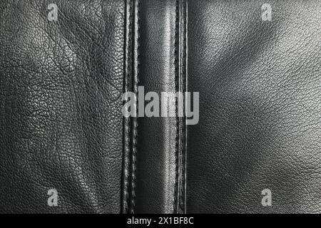 Black natural leather with seams as background, top view Stock Photo ...