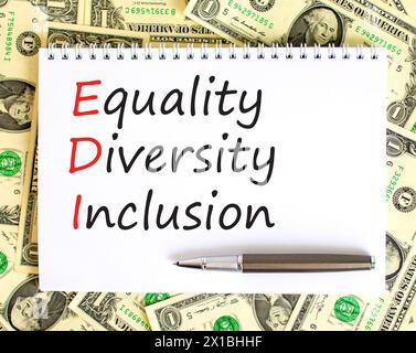 EDI equality diversity inclusion symbol. Concept words EDI equality diversity inclusion on white ...