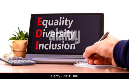 EDI equality diversity inclusion symbol. Concept words EDI equality diversity inclusion on white ...