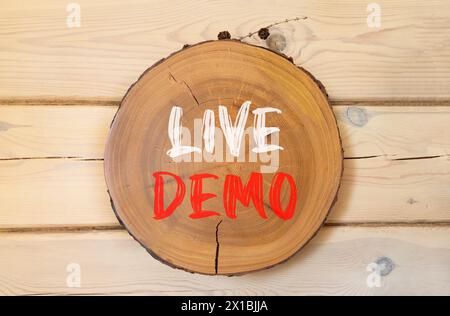 Live demo symbol. Concept words Live demo on beautiful wooden wall ...