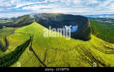 Aerial view to Caldeira do Faial at Faial island, Azores, Portugal ...