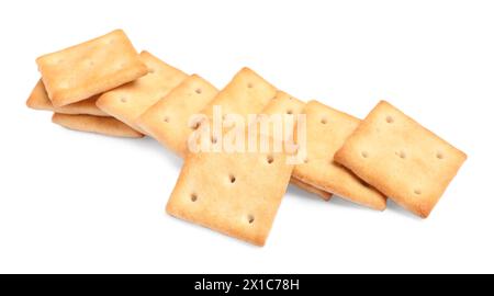Tasty crispy square crackers isolated on white Stock Photo - Alamy