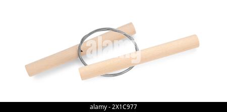 Wire clay cutter isolated on white, top view Stock Photo - Alamy