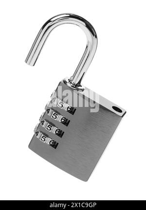 Unlocked steel combination padlock isolated on white Stock Photo - Alamy