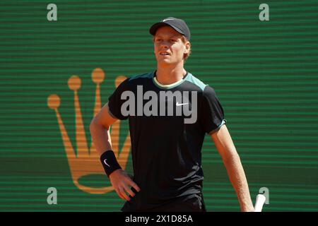 MONTE-CARLO, MONACO - APRIL 11: Jannik Sinner of Italy at the Rolex Monte-Carlo Masters at Monte ...