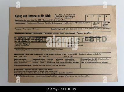 Vordruck Antrag für die Einreise in die DDR für Bürger der BRD ...
